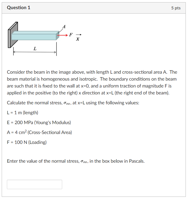 Solved Question 1 5 pts A x L Consider the beam in the image | Chegg.com Solved Question 1 5 pts A x L Consider the beam in the image | Chegg.com