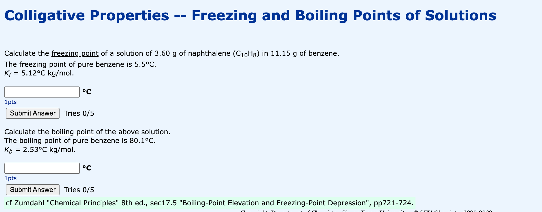 Solved Colligative Properties =- Freezing and Boiling Points | Chegg.com