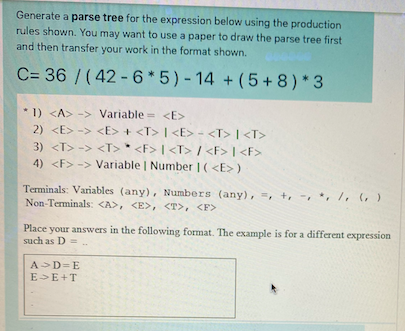 Solved Generate a parse tree for the expression below using | Chegg.com