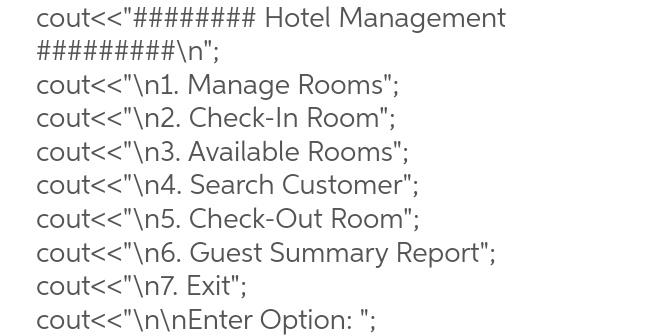 Solved Need Hotel management system using java data | Chegg.com