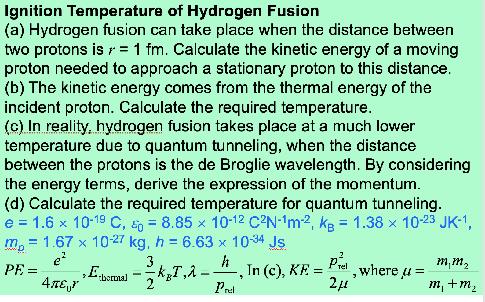 Solved Ignition Temperature of Hydrogen Fusion (a) Hydrogen | Chegg.com