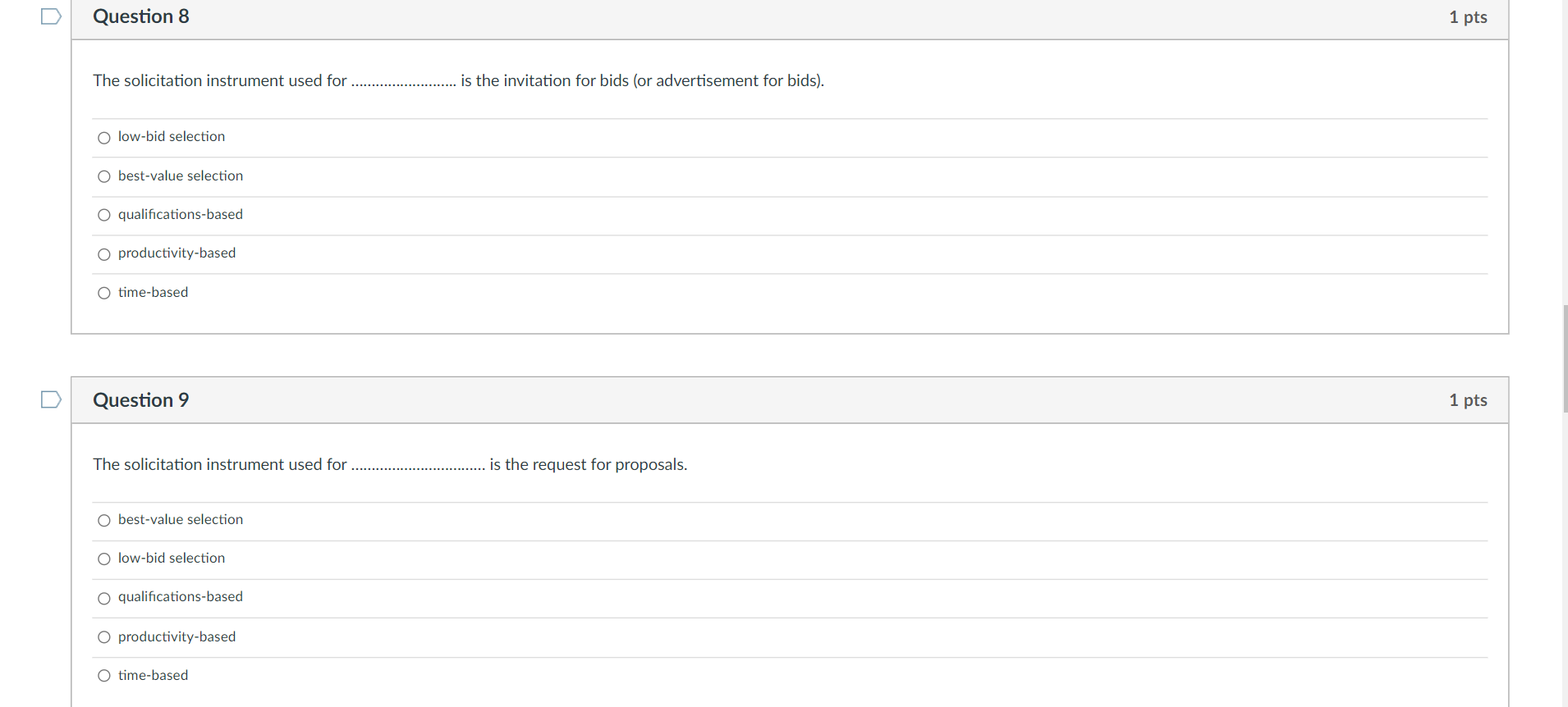 Solved Question 8 1 pts The solicitation instrument used for | Chegg.com