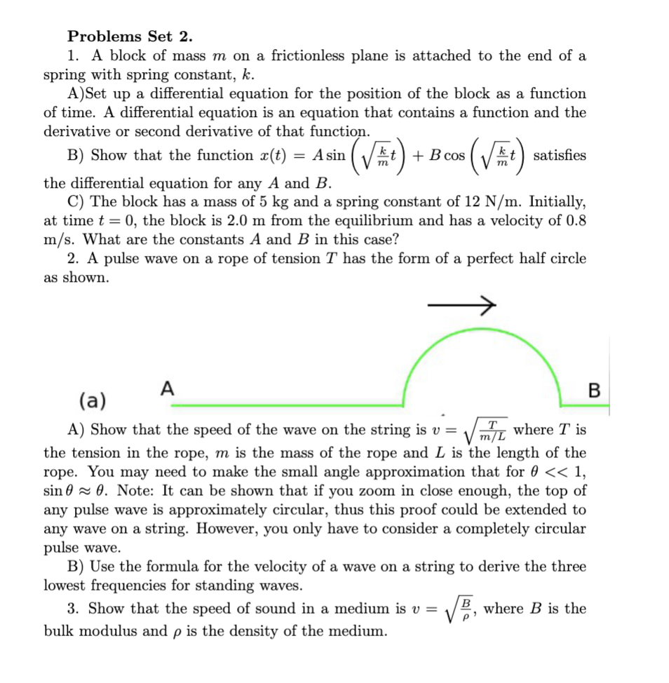 Solved Problems Set 2. 1. A block of mass m on a | Chegg.com