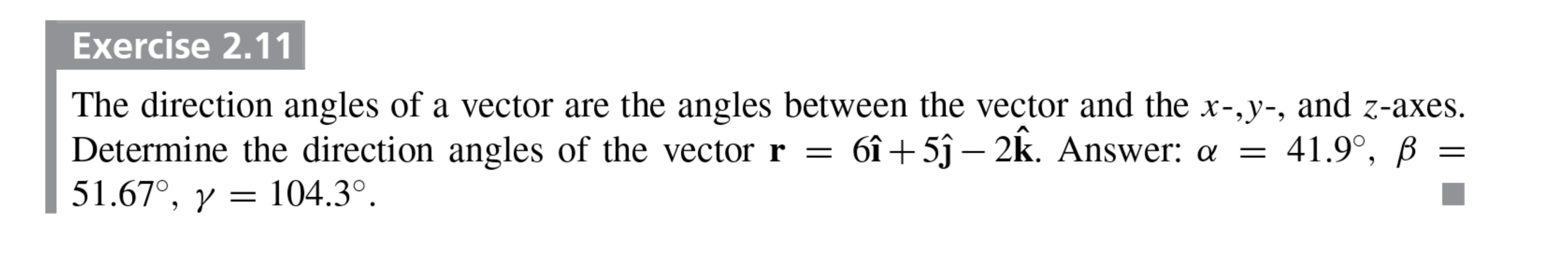 Solved Exercise 2.11The direction angles of a vector are the | Chegg.com