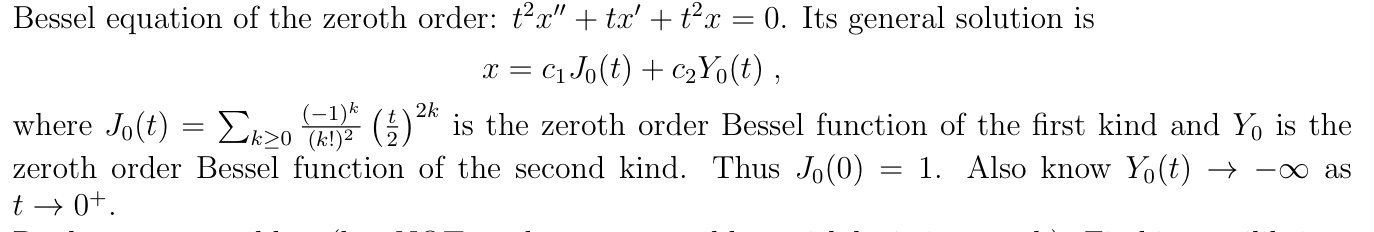 = Bessel equation of the zeroth order: tèx" + tx' + | Chegg.com