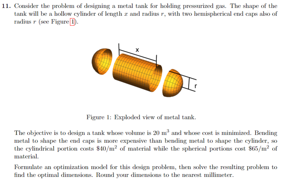 Solved 1. Consider the problem of designing a metal tank for | Chegg.com