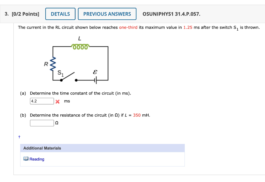 Solved The current in the RL circuit shown below reaches | Chegg.com
