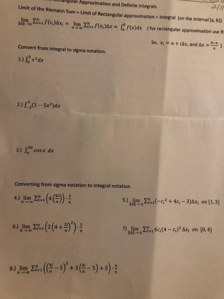 Solved ular Approximation and Definite integrals. Limit of | Chegg.com