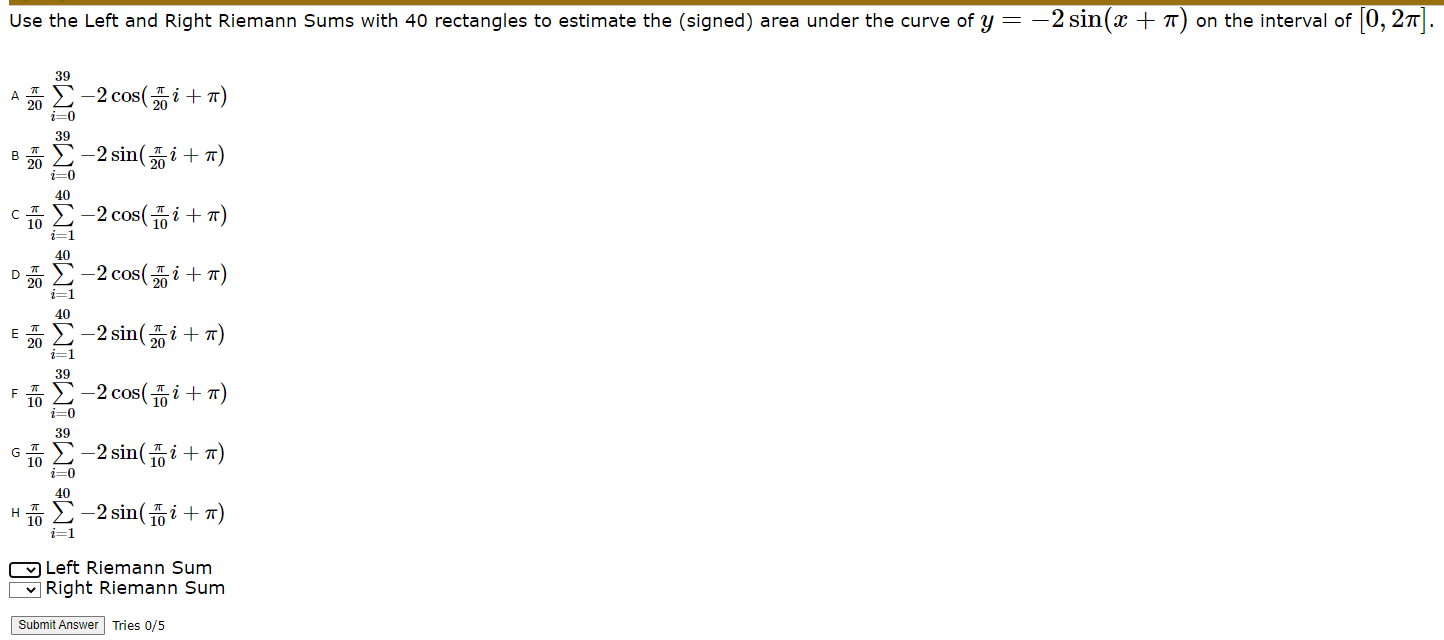 Solved Use the Left and Right Riemann Sums with 40 | Chegg.com