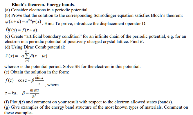 Solved Bloch's theorem. Energy bands. (a) Consider electrons | Chegg.com