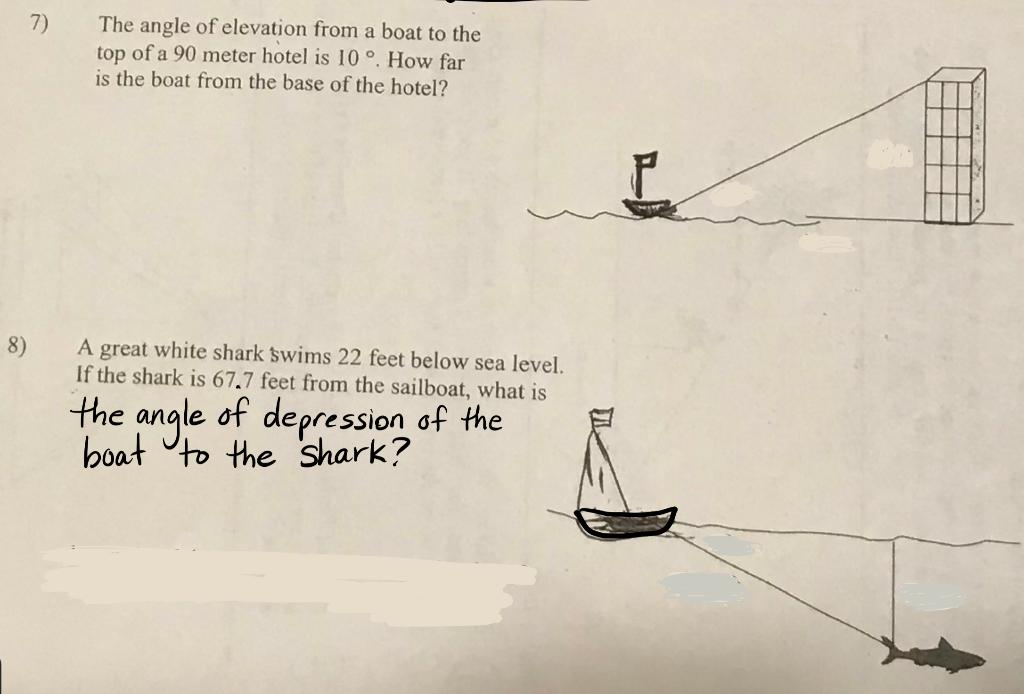 Solved 7) The angle of elevation from a boat to the top of a | Chegg.com