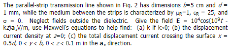 Solved The parallel-strip transmission line shown in Fig. 2 | Chegg.com