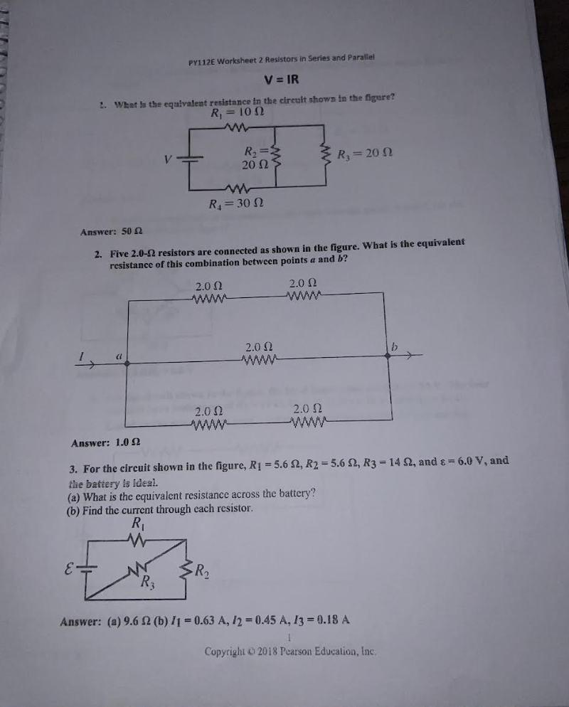 Solved PY112E Worksheet 2 Pesistors in Series and Parallel | Chegg.com