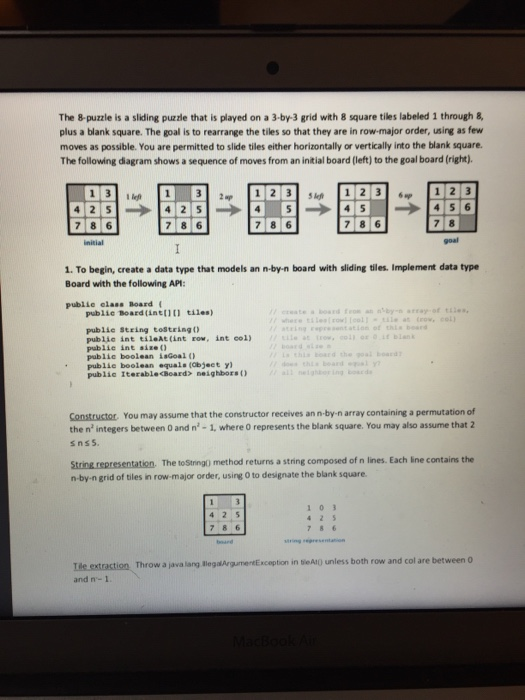 Solved The 8-puzzle is a sliding puzzle that is played on a | Chegg.com