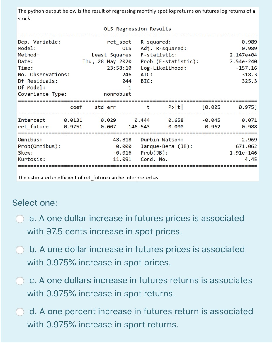 Solved The python output below is the result of regressing | Chegg.com