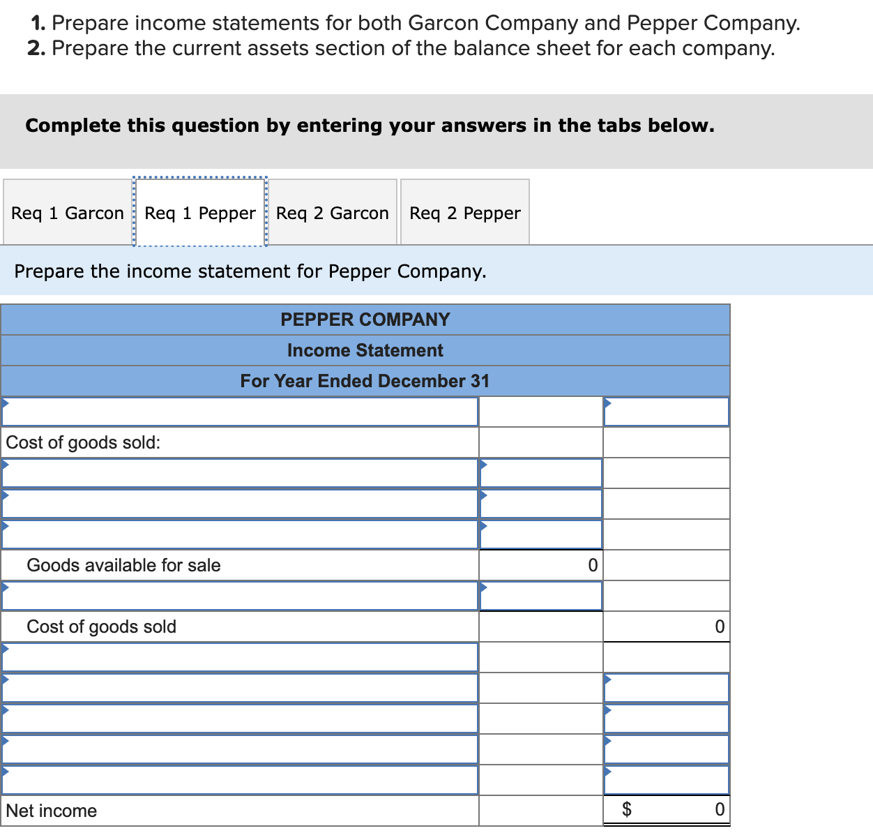 Solved 1. Prepare income statements for both Garcon | Chegg.com