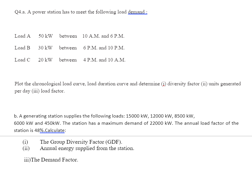 Solved Q4.a. A power station has to meet the following load | Chegg.com