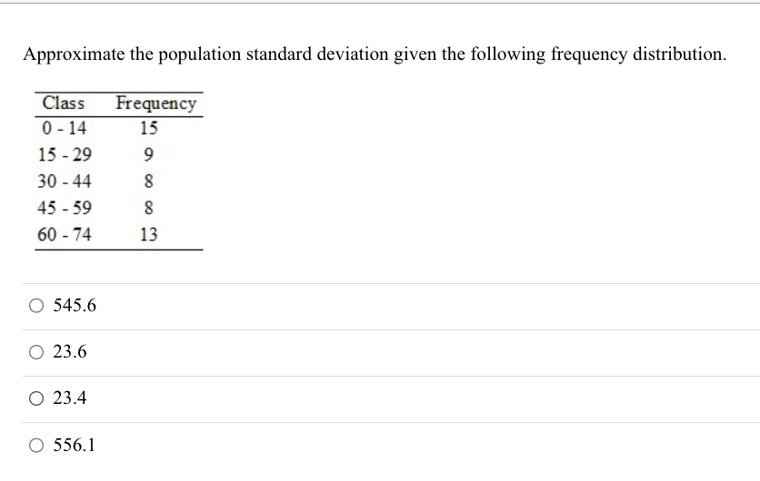 Solved Approximate the population standard deviation given | Chegg.com