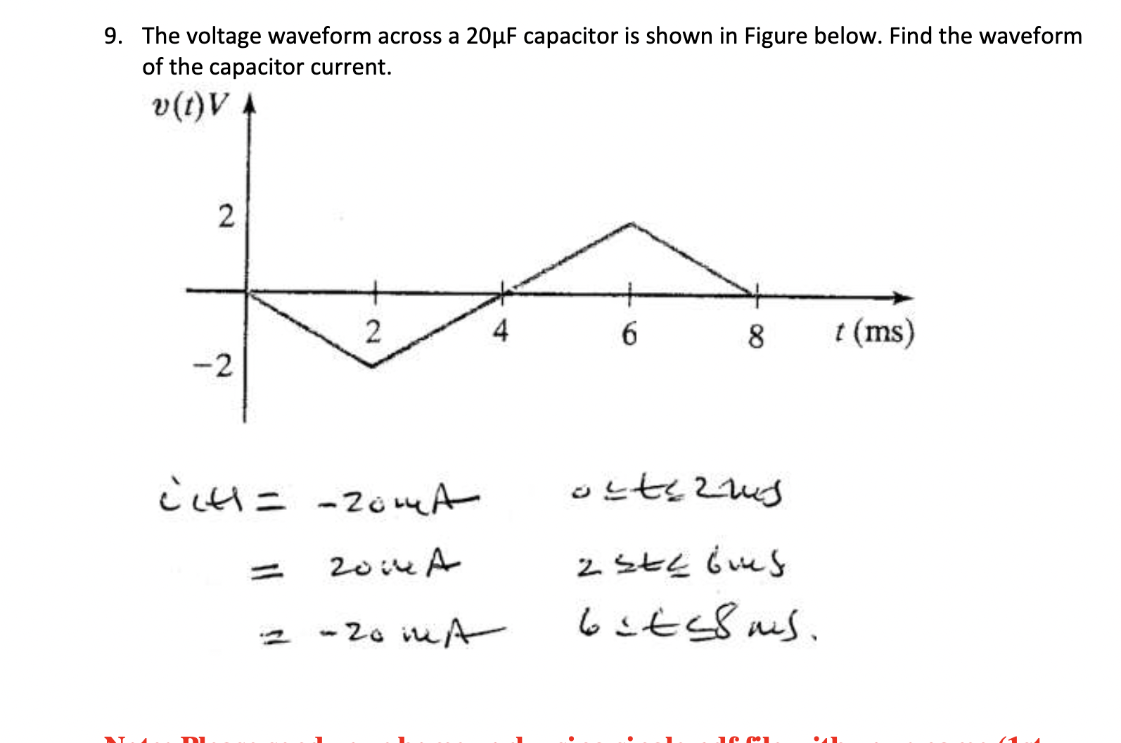 Solved 9. The voltage waveform across a \\( 20 \\mu | Chegg.com