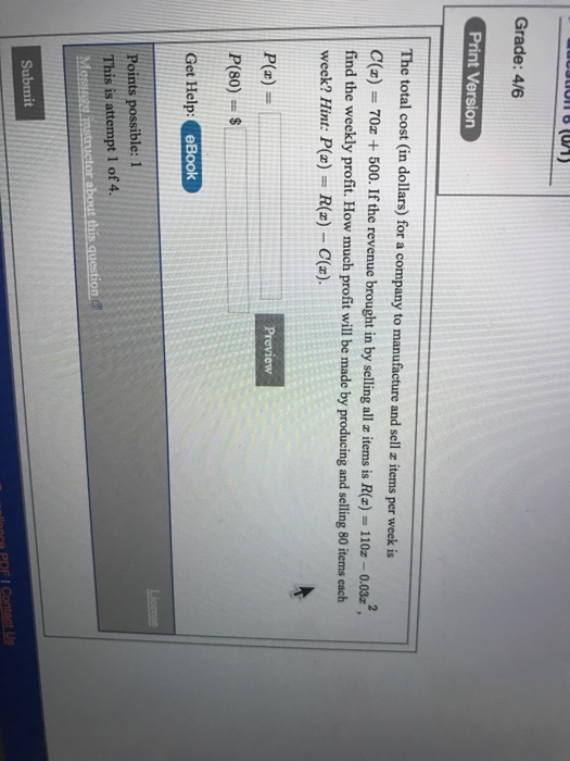 Solved The total cost (in dollars) for a company to | Chegg.com