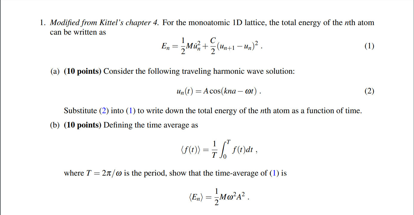 Solved 1. Modified from Kittel's chapter 4. For the | Chegg.com