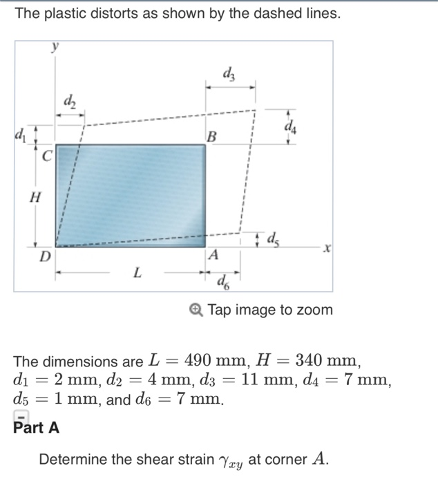 Solved The plastic distorts as shown by the dashed lines. d- | Chegg.com