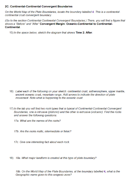 Solved 2C: Continental-Continental Convergent Boundaries On | Chegg.com