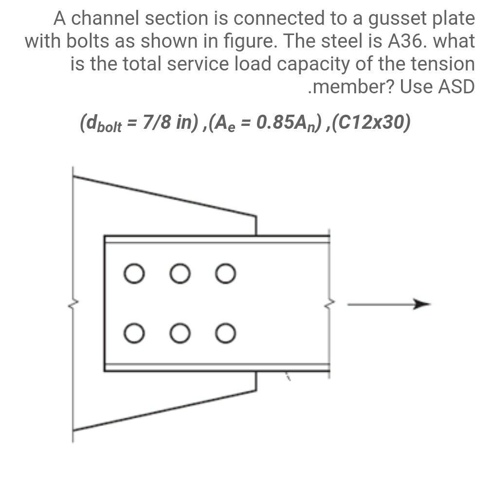 Solved A channel section is connected to a gusset plate with | Chegg.com