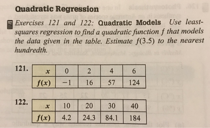 Solved Quadratic Regression Exercises 121 and 122: Quadratic | Chegg.com