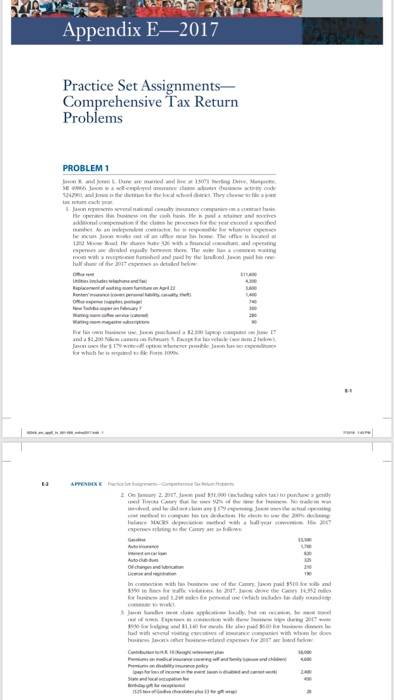 Appendix E-2017 Practice Set Assignments- | Chegg.com