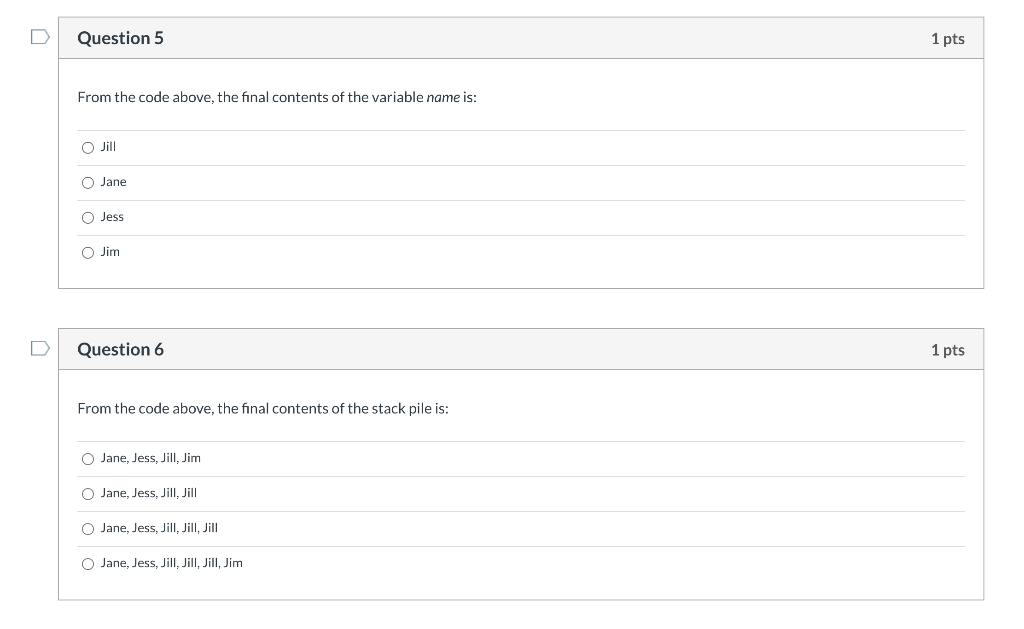 Solved Question 1 1 pts In an initially empty stack, we | Chegg.com