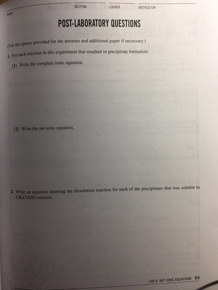 Solved SECTION LOCKER INSTRUCTOR NAME PRE-LABORATORY | Chegg.com