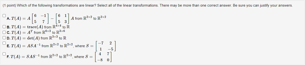 Solved Which of the following transformations are linear? | Chegg.com