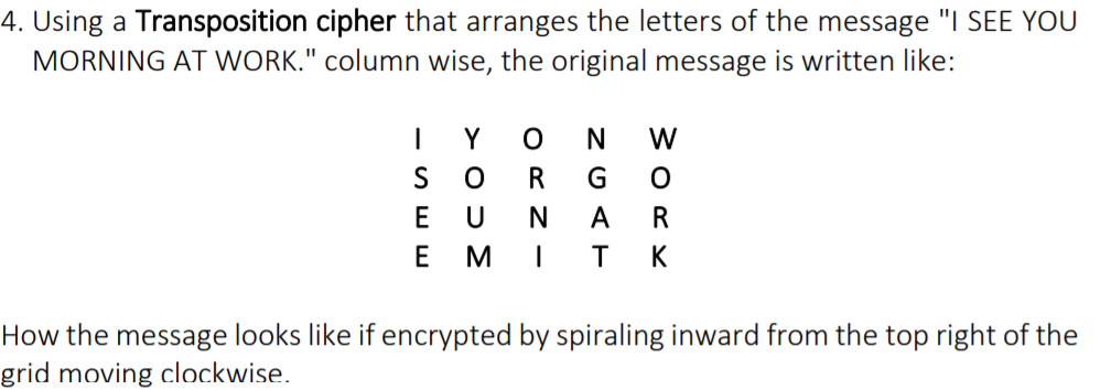 Solved 4. Using a Transposition cipher that arranges the | Chegg.com