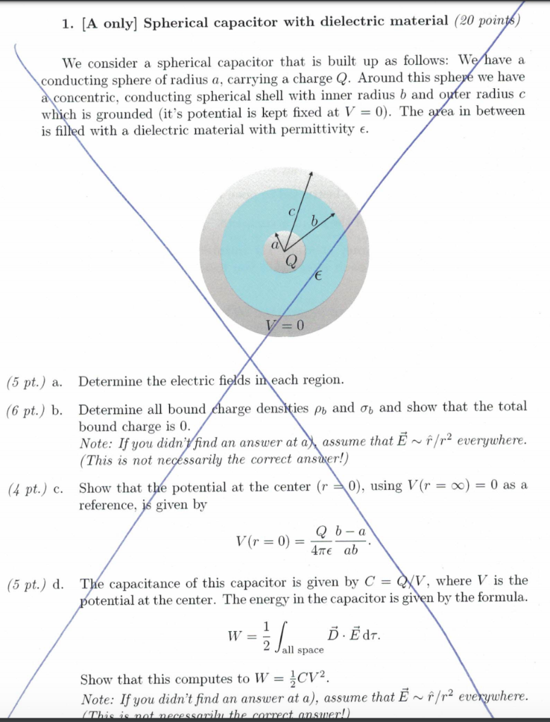 Solved 1. [A only] Spherical capacitor with dielectric | Chegg.com