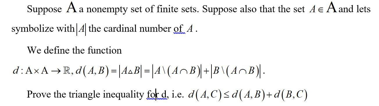 Solved Suppose A a nonempty set of finite sets. Suppose also | Chegg.com