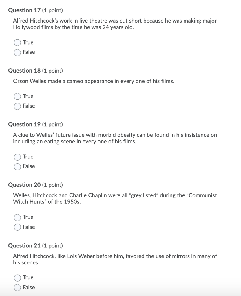 Solved Question 17 (1 point) Alfred Hitchcock's work in live | Chegg.com