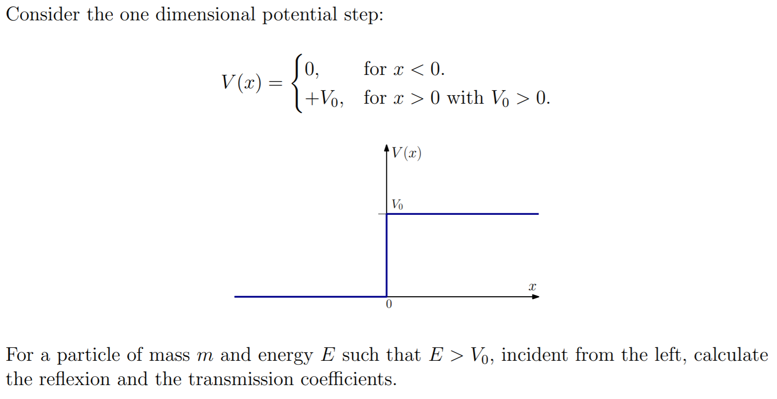 Solved Consider the one dimensional potential step: V(x) = { | Chegg.com