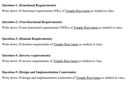 Solved Question-1: (Functional Requirements) Write down 10 | Chegg.com
