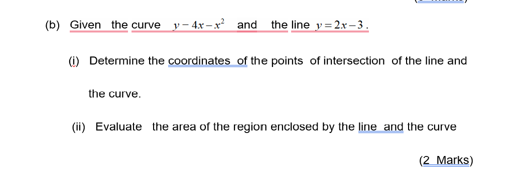 Solved (b) Given the curve y-4x-x² and the line y=2x-3. (i) | Chegg.com