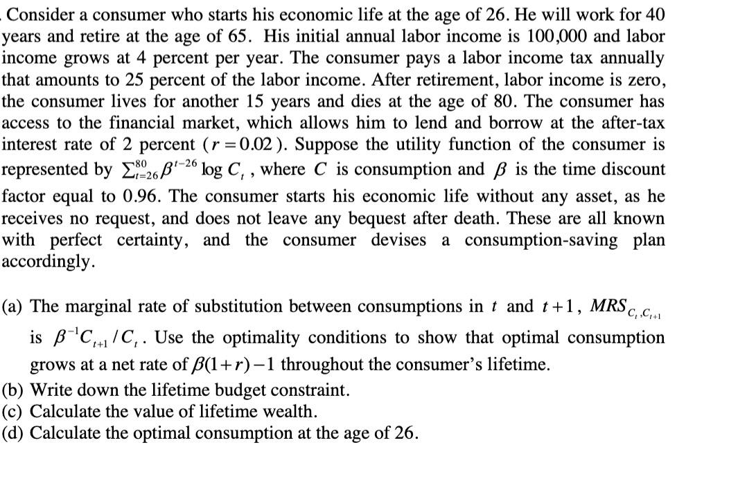 Solved (e) Calculate the time paths of consumption and | Chegg.com