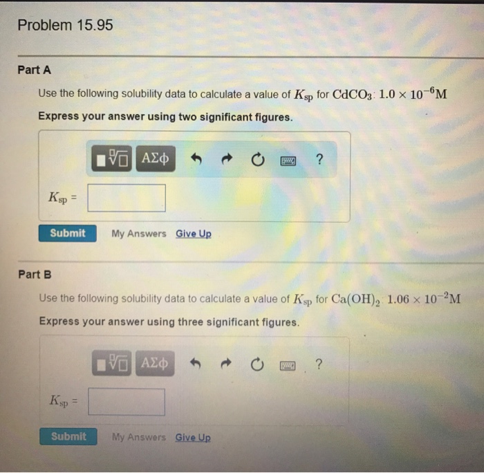 Solved Problem 15.95 Part A Use the following solubility | Chegg.com