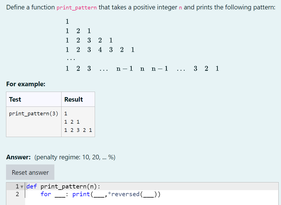 Solved Define a function print_pattern that takes a positive | Chegg.com