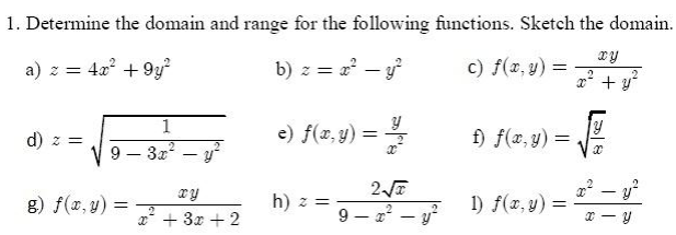 Solved 1. Determine the domain and range for the following | Chegg.com