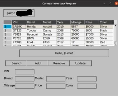 Solved Make an inventory management program named Carmax. | Chegg.com