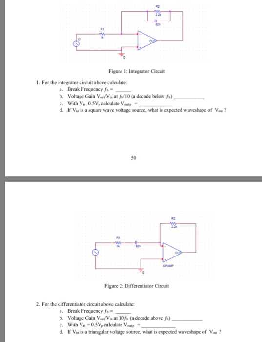 Solved R1 Figure 1: Integrator Circuit 1. For the integrator | Chegg.com