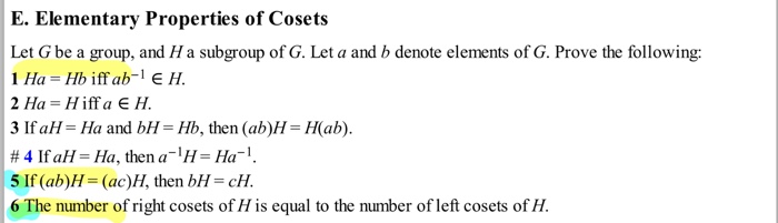 Solved E. Elementary Properties of Cosets Let G be a group, | Chegg.com