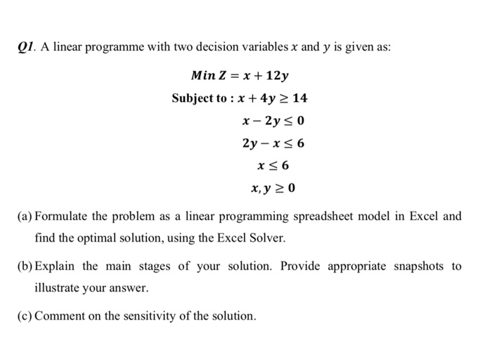Solved 01. A linear programme with two decision variables x | Chegg.com