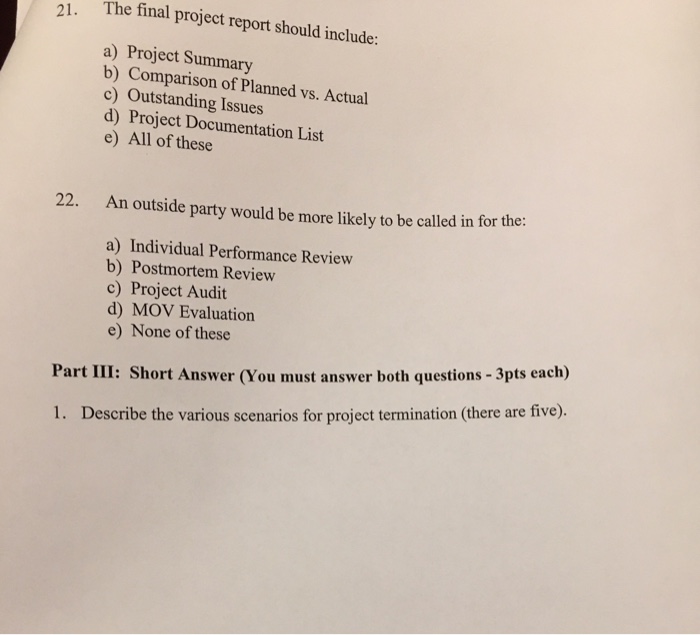 Solved 21. The final project report should include: a) | Chegg.com