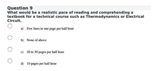 Solved Question 9What would be a realistic pace of reading | Chegg.com